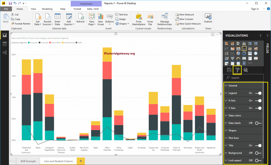 Mettre en forme la colonne empilée Power BI et le graphique en courbes ...