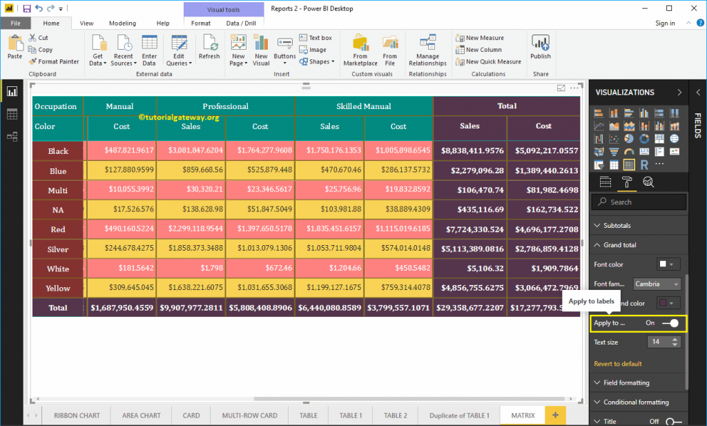 Format Matrice Power BI - R Digital Marketing