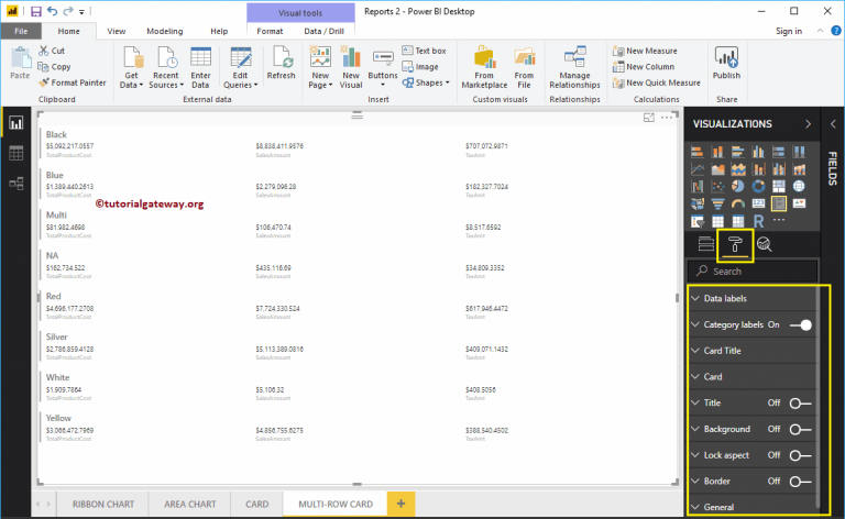 Format Power BI multi-row card - R Marketing Digital