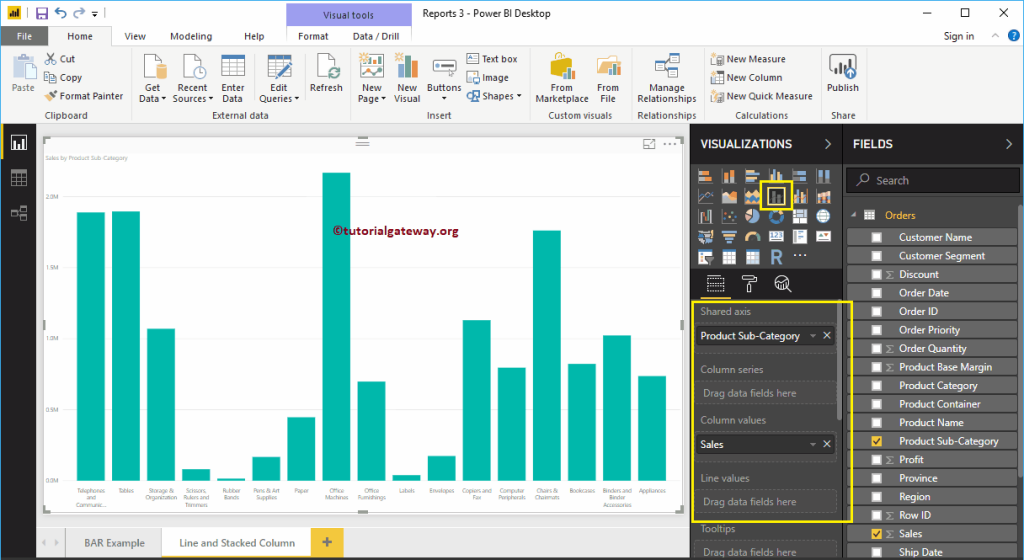 Gráfico de líneas y columnas apiladas en Power BI - R Marketing Digital